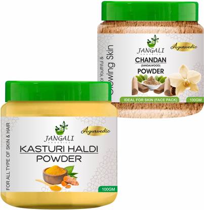 Pure Jangali Organics HERBAL PRODUCTS Kasturi Haldi and Chandan Powder ...