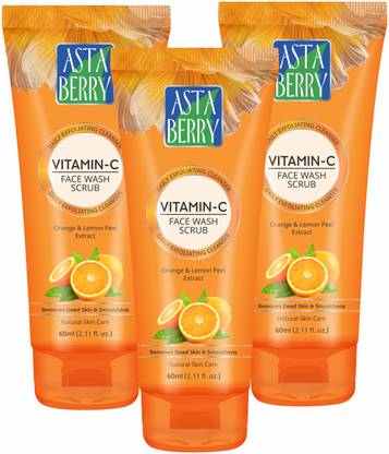 ASTABERRY Vitamin C Scrub for Glowing Skin-Vitamin C & Orange Extract- pack of 3 Face Wash ...