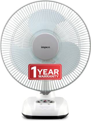 IMPEX Rechargeable Table Fan (BREEZE D3) with LED Light 305 mm 3 Blade ...