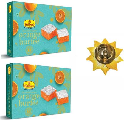 Haldiram's Orange Burfee Pack of 2 (500 g x 2) with Small Diya Assorted ...