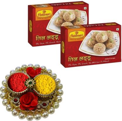 Haldiram's Til Laddu (2*400g) With Sankranti Haldi Kumkum Plate ...