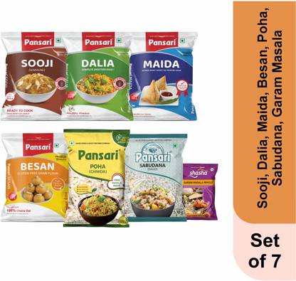 Pansari Combo Pack of Sabudana ,Dalia, Sooji, Maida, Besan , Poha 500 g ...