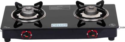 cello Gem 2 Burner Glass Manual Gas Stove (2 Burners) at Best Price
