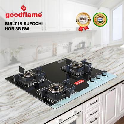 goodflame Sufochi Built in Hob 3 Burner Indian Burner BW Glass ...