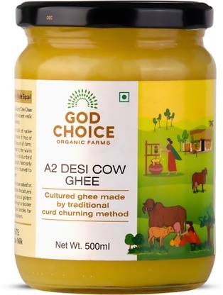 God Choice Organic Farms Pure & Organic A2 Desi Cow Ghee 500 ml | Bilona Method | Curd Churned ...