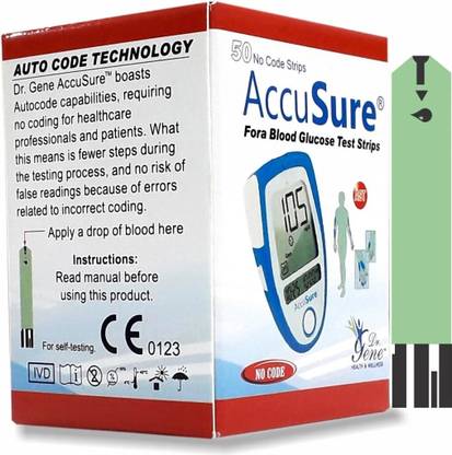 AccuSure Blue Test Strips ,Pack of 1 | 50 Glucometer Strips 50 ...
