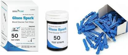 gluco spark Glucose strips with 100 Blood Lancet/ 50 Glucometer Strips ...