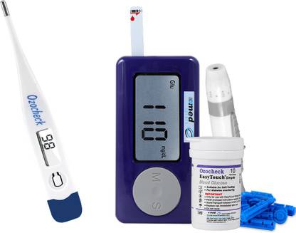 Ozocheck GLUCOMETER EASY TOUCH + 10 STRIPS + DIGITAL THERMOMETER Digi ...