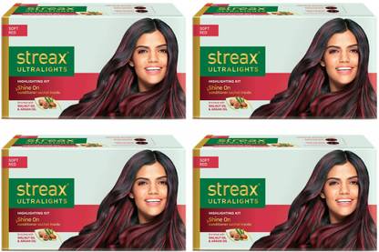Streax ULTRALIGHTS HIGHLIGHTING KIT SOFT RED(120ML)pack of 4 , Soft Red ...