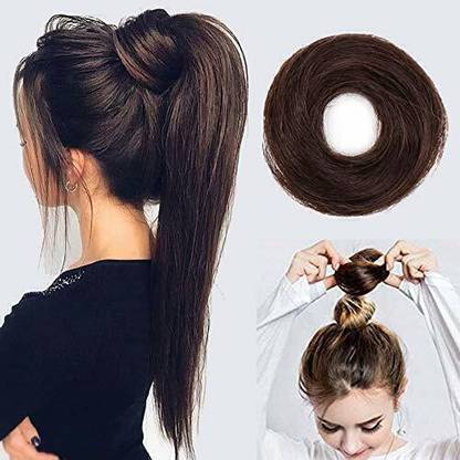 Lebene 100% Human Bun Extensions (Brown) Messy Bun Hair Extension Price ...