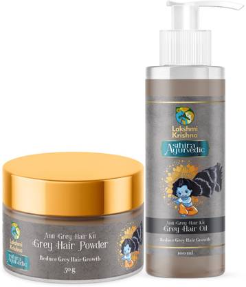 Lakshmi Krishna Anti Grey Hair Kit (Grey Hair Powder &Grey Hair oil ...
