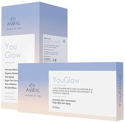 Aveil YouGlow for Skin | with CoQ10, ALA, L-Glutathione & Vitamin C ...