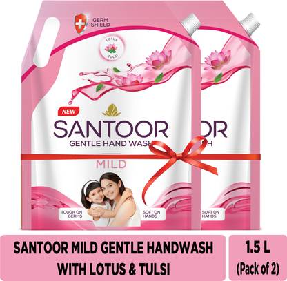 Santoor Mild Gentle with Goodness of Lotus & Tulsi Hand Wash Pouch ...