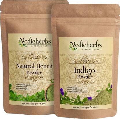 Vedicherbs Henna & Indigo Powder - Hair Pack for Natural Black & Shiny ...