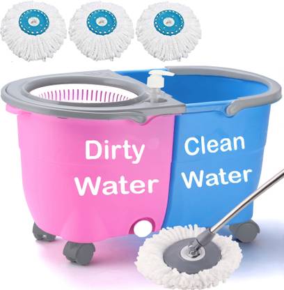 V-MOP Premium Jumbo Twin Bucket Mop with 3 Refills (Pink,Plastic) Mop ...