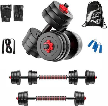 BodyFit 30 kg Weight Plates Exercise Dumble Set+Convertible Rod, 2 ...
