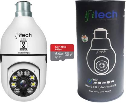 IFITech 3MP Bulb Type PTZ Indoor HD CCTV WiFi Camera | Built In 64GB SD ...