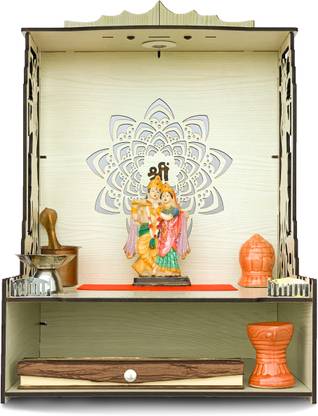 Townside Temple Wooden Mandir Pooja Home Office, Wall with LED Light ...