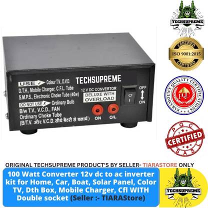 TechSupreme 100W Mini Inverter 12V DC to 220 AC Converter & Double ...