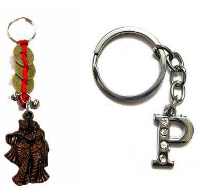 ROYALHUB Lord Radha Krishna and letter P Metal Keychain For Men Women ...