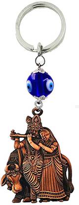 AFH Shri Radha Krishna Cow Copper Idol Evil Eye Keychain for Men and ...