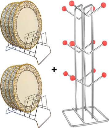 Kitchenify Cup Kitchen Rack Steel Cup Stand Holder with 2 Plate Stand ...