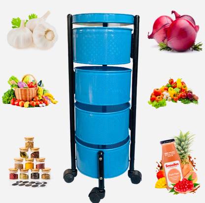 Ironworld Fruits/Vegetables Kitchen Rack Iron 4 Layer Kitchen Rotating ...