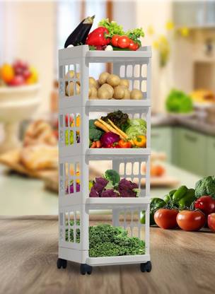 Rmerchants 5-Layer Plastic Trolley with Smooth-Caster Wheels for ...