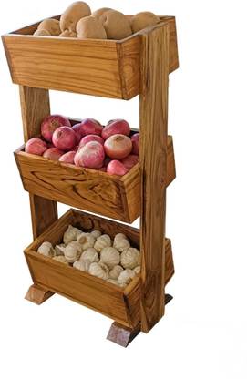 TEAKWOODKART Fruits/Vegetables Kitchen Rack Wood 3 Tired Teakwood ...