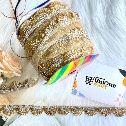 uniquemart New Beautiful Design Golden Jarkan Stone Border Lace for ...