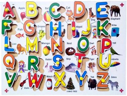 teezy ABCD English Alphabets Wooden Puzzle Board for Kids with Knobs ...