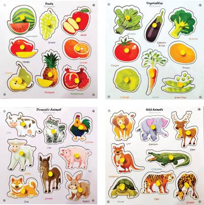 Khilonewale Fruits, Vegetables, Domestic & Wild Animals Wooden Learning ...