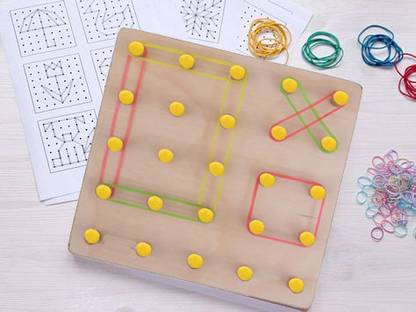 Plus Shine Matrix Brain Teaser Wooden Geoboard Rubber Bands Create ...