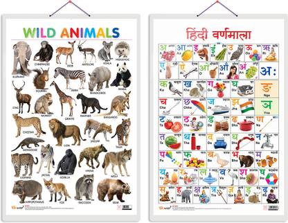 GO WOO Pack of 2 Wild Animals and Hindi Varnamala Educational charts ...