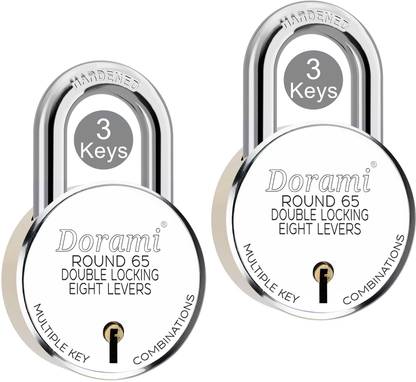 Dorami Round 65mm Locks | Hardened | Double Locking | Multiple Key Combinations (2 Pcs) Padlock ...