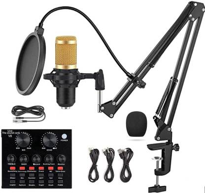 TechBlaze BM800 Condenser Mic Set with V8 Audio Mixer Sound Card ,Stand and Pop Filter ...