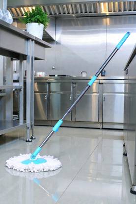 SKYBE 100% Cotton Yarn floor cleaning wet and dry mop Mop Head and Rod ...