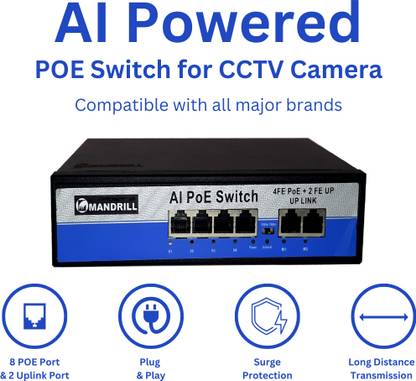 Mandrill PoE Switch/ 4EP + 2E 10/100Mbps AI PoE Switch-CCTV Camera PoE ...