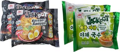 JACKPOT Korean Ramyun & Veggie Soup Noodles 100gm (Pack of 4) Instant ...