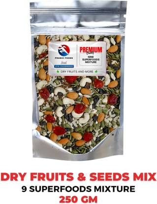 pranic foods Dry Fruits & Edible Seeds Mix - Nine Superfoods Mixture - All Premium - 250gm ...