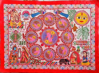 MITHILA HUNAR MITHILA PAINTING KOHBAR KOBAR Acrylic 22 inch x 30 inch ...