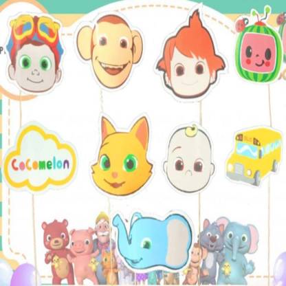 Partywala Cocomelon Theme Stick Props Set Of 9 Pcs Photo Booth Board ...