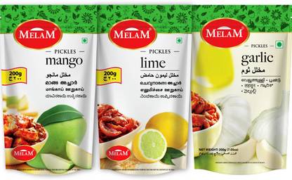 MELAM Pickle Combo | Pack of Garlic, Lime & Mango Pickle|Each 200g ...