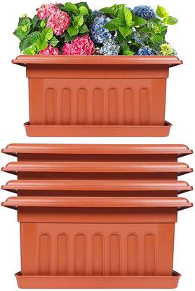 Livzing 16 Inch Plastic Rectangle Flower Pot with Drain Tray Set (Pack ...