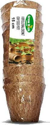 GrowRich Natural Coir Fibre Flower Coco Pot 15 cm, Set of 10 Plant ...
