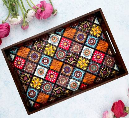 Angira handicrafts Wooden tray set of 1 with UV print|Serving Tray ...