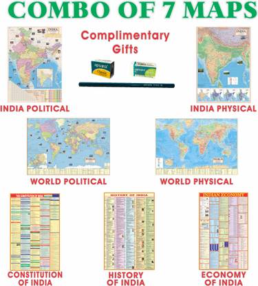 India & World Map (Both Political & Physical) with Constitution of India,Indian History ...