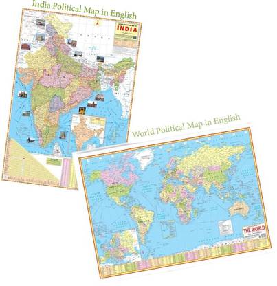India and World Political Map Chart Combo Pack of 2 Paper Print - Maps ...
