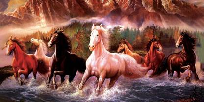 lucky seven horses running at sunrise ll 7 horse vastu poster in vinyl ...