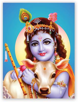 Hindu God Bal Krishna With Cow Digital Photo Poster Size “24 X 18 ...